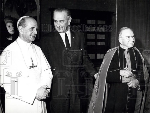 1967 Press Photo Pres Johnson visiting Pope Paul VI at Vatican, Cardin ...