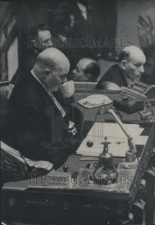 1957 Press Photo Mr. Le Troquer in the National Assembly with His Cup ...