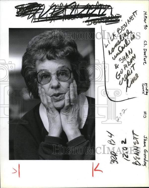 1990 Press Photo Lila Bennett with False Teeth - ora04417 - Historic Images