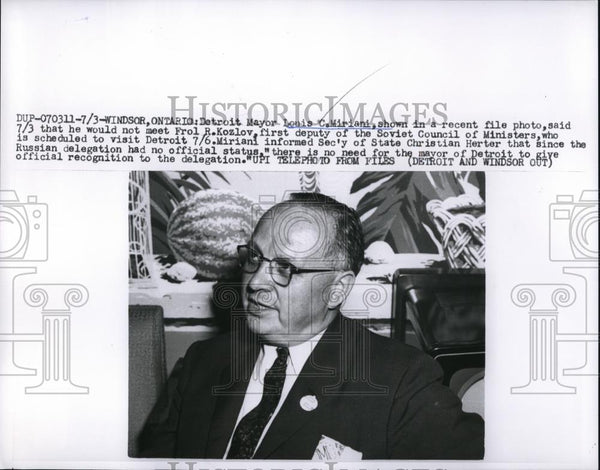 1959 Press Photo Windsor Ontario Detroit Mayor Louis Miriani - Historic ...