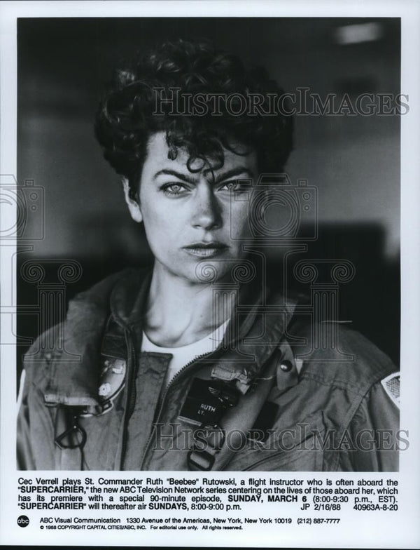1988 Press Photo Cec Verrell as Ruth BeeBee Rutowski in Supercarrier ...