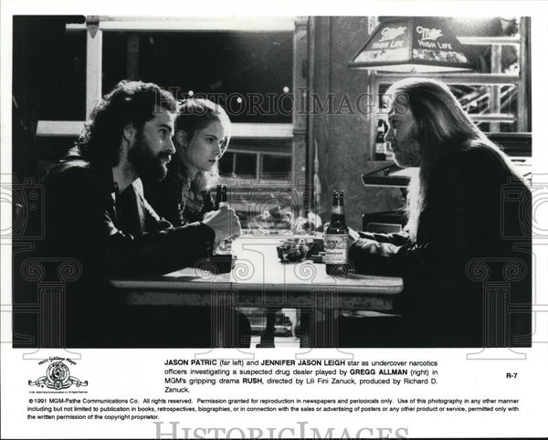 1991 Press Photo Jason Patric Jennifer Jason Leigh Gregg Allman in Rus ...