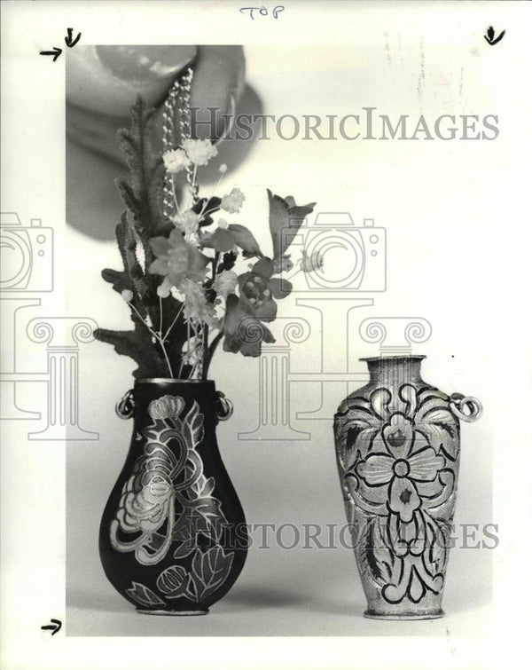 1984 Press Photo Antique and Modern tussie-mussie flower holdersn ...