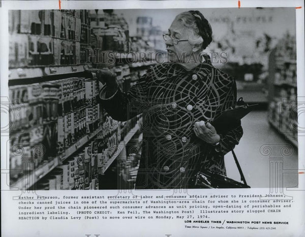 1974 Press Photo Esther Peterson, former Assistant Secretary Of Labor ...