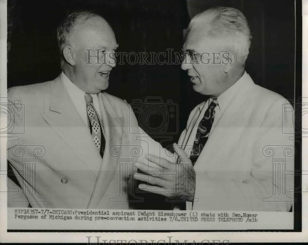 1952 Press Photo Pres Eisenhower Chats With Sen Homer Ferguson During ...