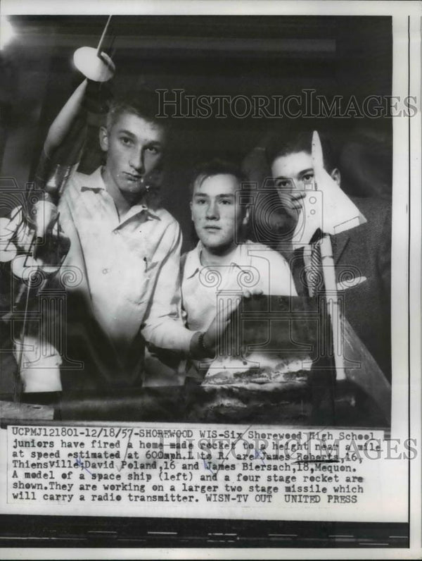 1957 Press Photo James Roberts, David Poland, James Biersach, homemade ...