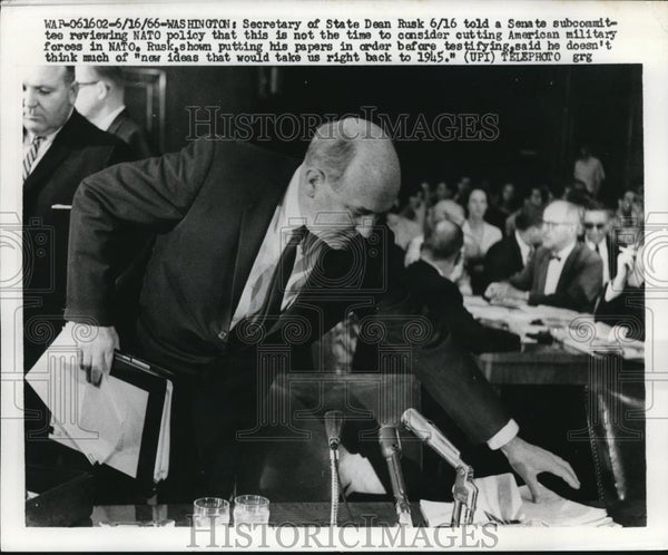 1966 Press Photo Secretary of the State Dean Rusk at a Senate Subcommi ...