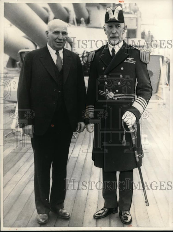 1934 Press Photo Governor Frank F Merrian & Admiral Joseph Mason Reeve ...