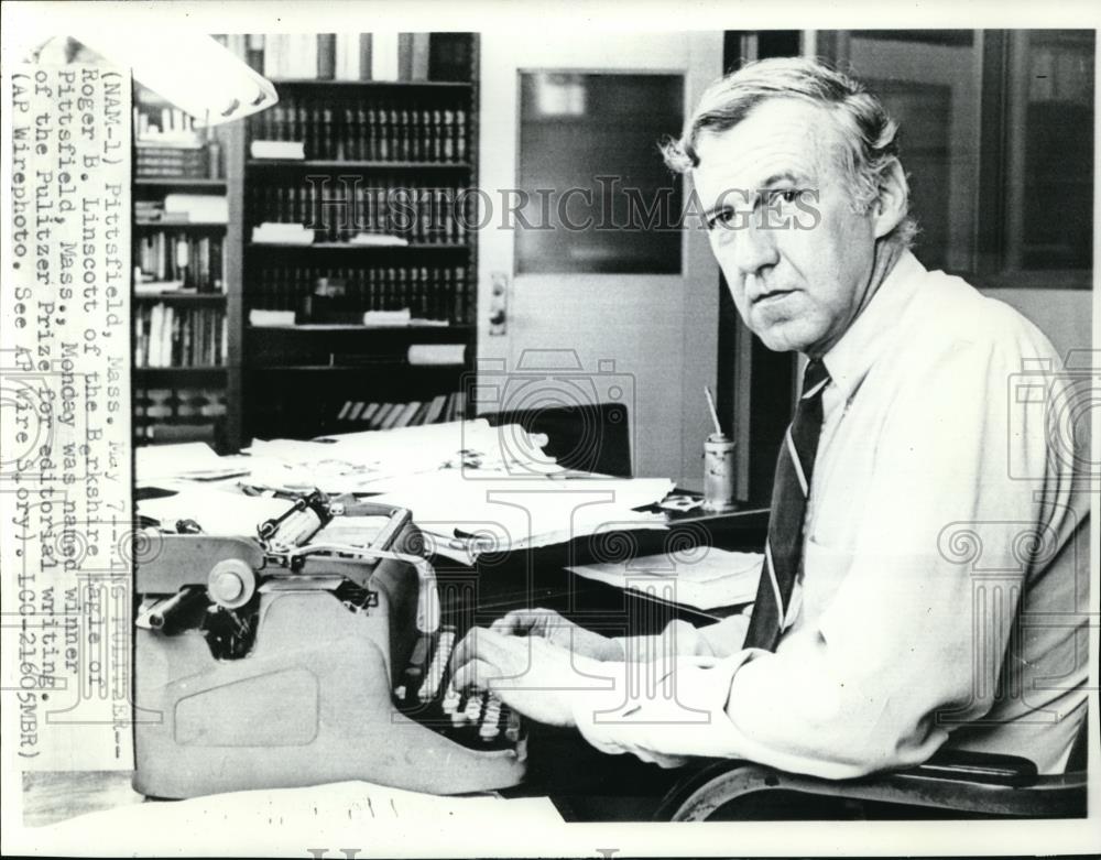 1973 Press Photo Roger B. Linscott of the Berkshire Eagle of Pittsfiel ...