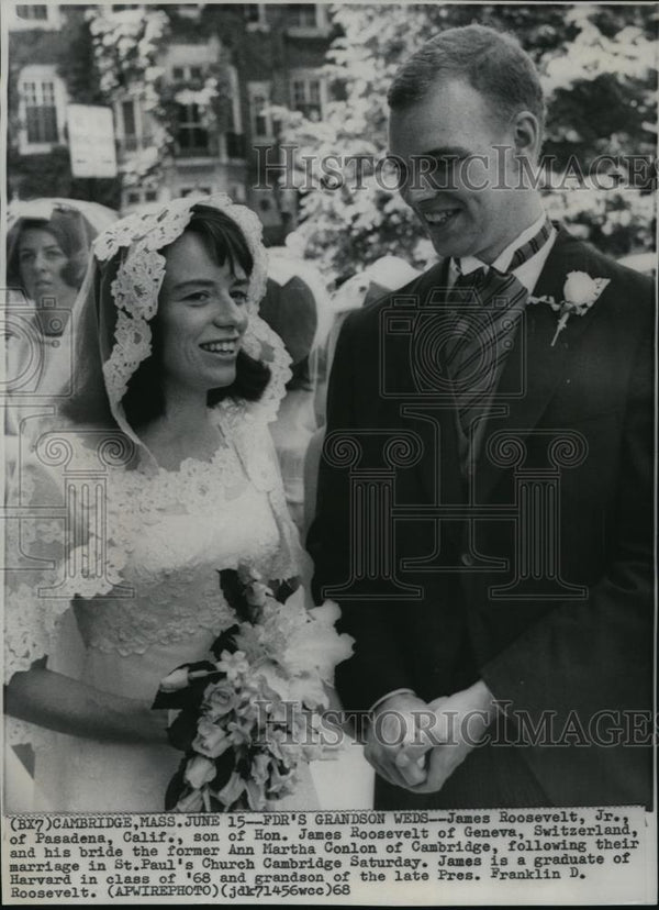 1968 Press Photo James Roosevelt Jr.and His Bride Ann Martha Conlon of ...