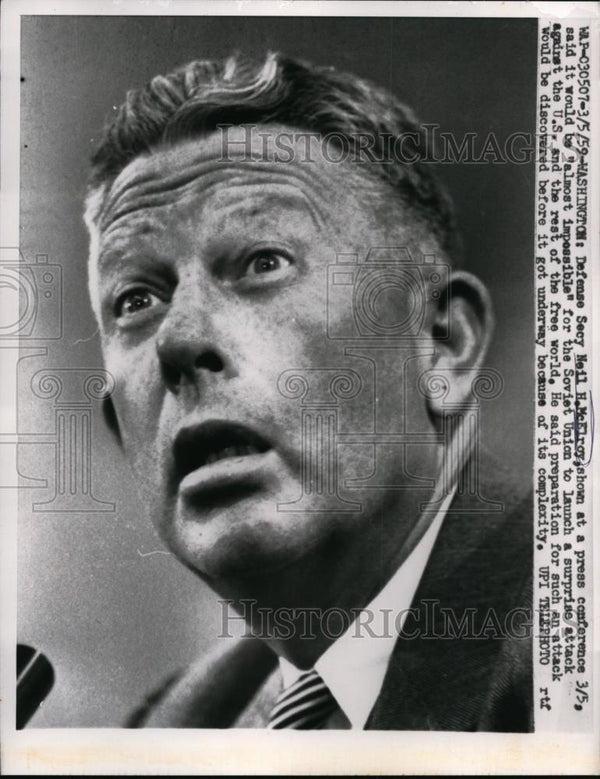1959 Press Photo Defense Secretary Neil H McElroy at Press Conference ...
