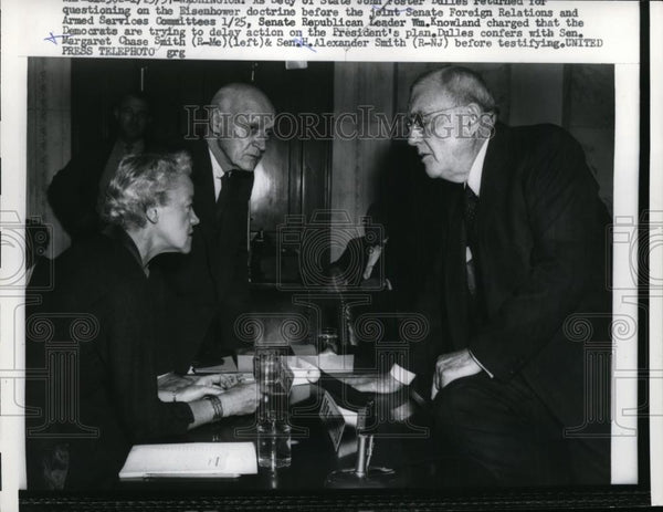 1957 Press Photo Sec of State John Foster Dulles, Sen H Alexander Smit ...