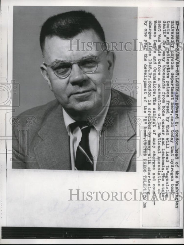 1958 Press Photo Dr Edward U Condon Washington University Physics Head ...
