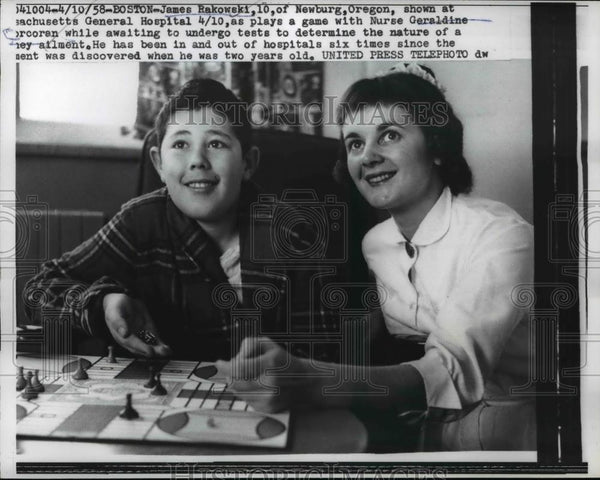 1958 Press Photo Undiagnosed Patient James Rakowski, Nurse Geraldine C ...