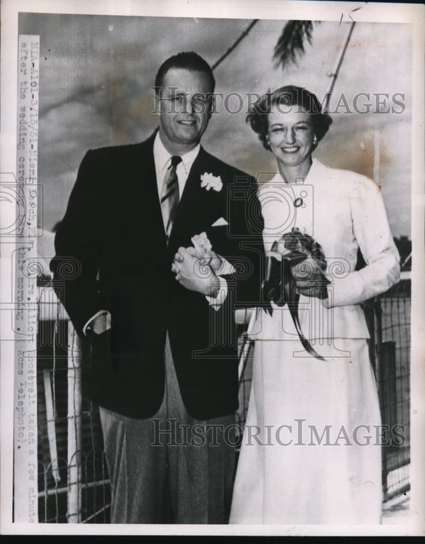 1951 Press Photo Mr. & Mrs. Elliot Roosevelt wedding anniversary Cerem ...
