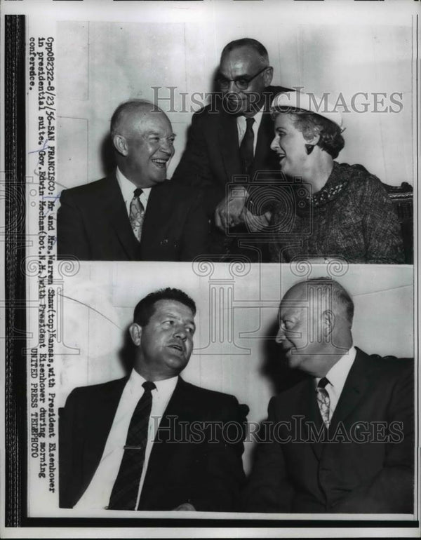 1956 Press Photo President Eisenhower, Mr & Mrs Warren Shaw of Kansas ...