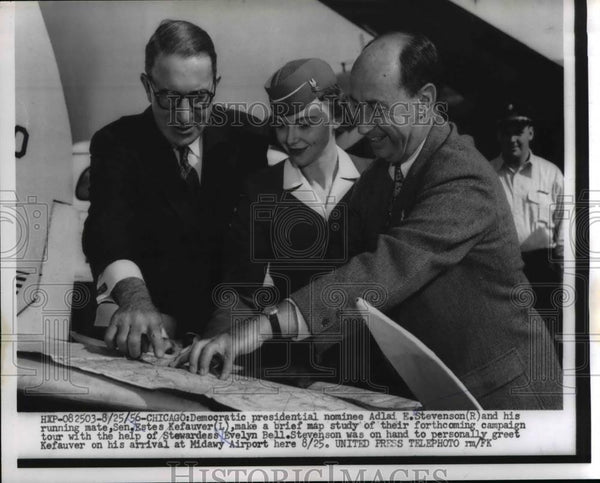 1956 Press Photo Chicago-Adlai Stevenson, Estes Kefauver with Evelyn B ...