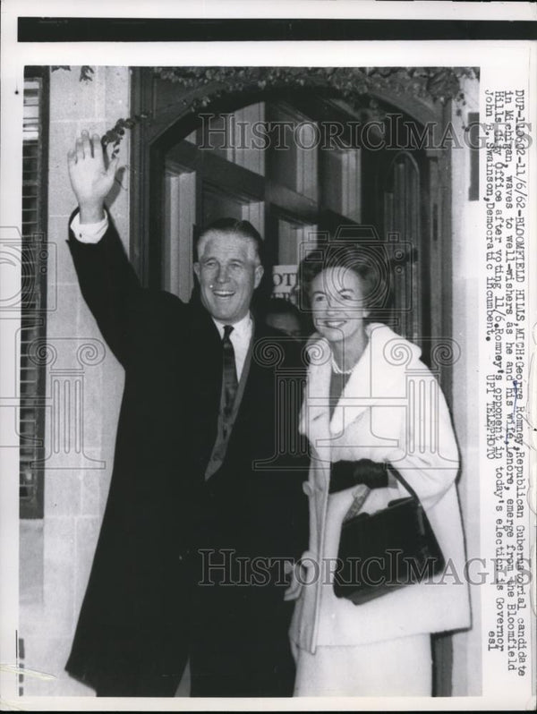 1962 Press Photo Michigan Governor George W. Romney & Wife Lenore Wave ...
