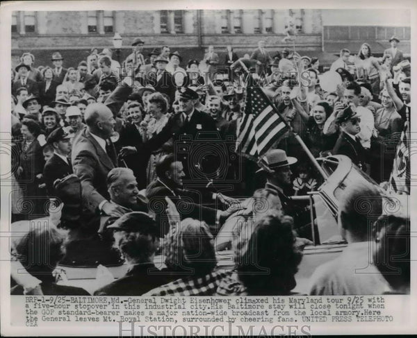 1952 Press Photo General Dwight Eisenhower campaigns in Baltimore Mary ...