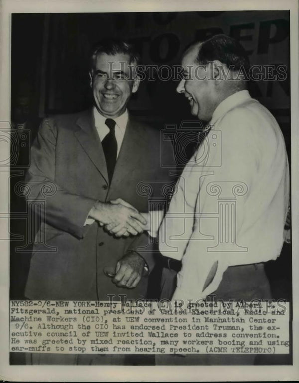 1948 Press Photo Henry Wallace & Albert Fitzgerald UEW at NYC conventi ...