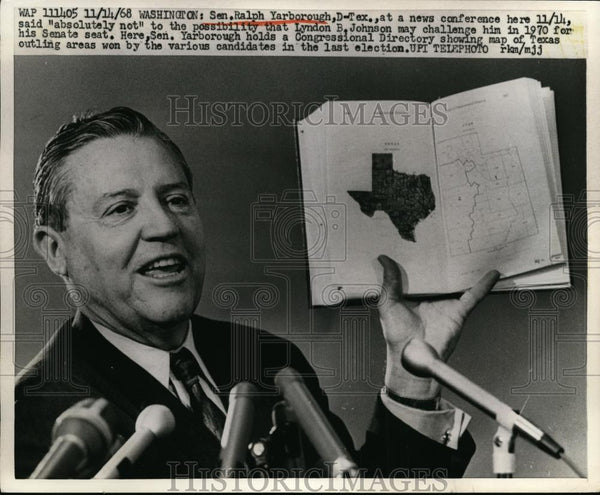 1968 Press Photo Sen Ralph Yarborough at News Conference in Washington ...