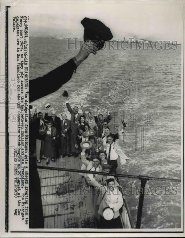 1956 Press Photo Michigan group at San Francisco ferry boat for GOP co ...