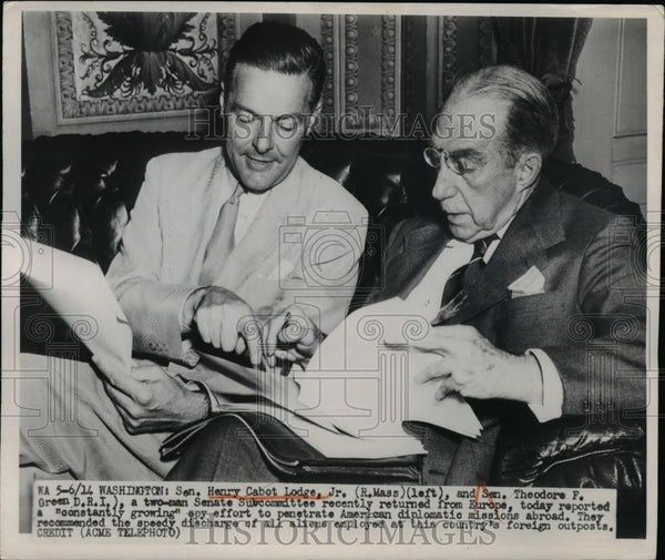 1950 Press Photo Senator Henry Cabot Lodge & Senator Theodore Green ...