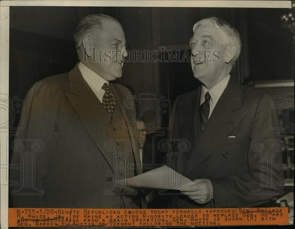 1944 Press Photo Senator Wallace White Jr of Maine, Senator Warren Aus ...