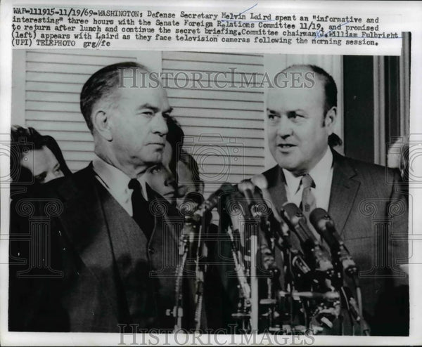 1969 Press Photo Defense Secretary Melvin Laird, J william Fulbright i ...