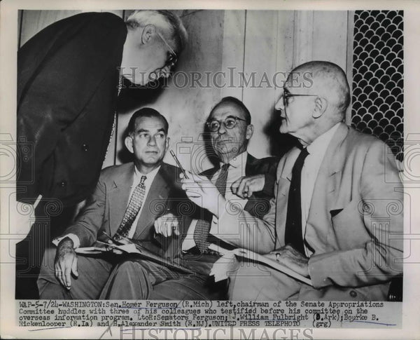 1953 Press Photo Senator Homer Ferguson of MI, William Fulbright of AR ...