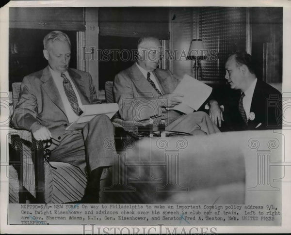 1952 Press Photo General Eisenhower,Gov Sherman Adams of NH, Sen Fred ...