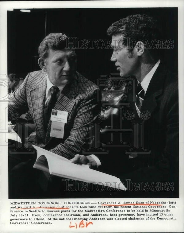 1974 Press Photo Gov. J. James Exon Nebraska and Gov. Wendell Anderson ...