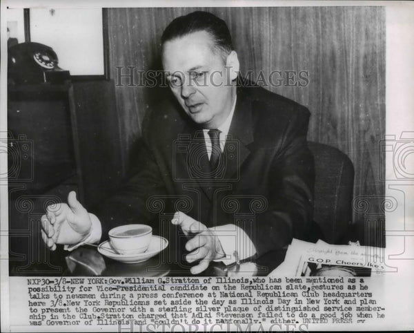 1956 Press Photo Gov. William G.Stratton of Illinois during Press Conf ...