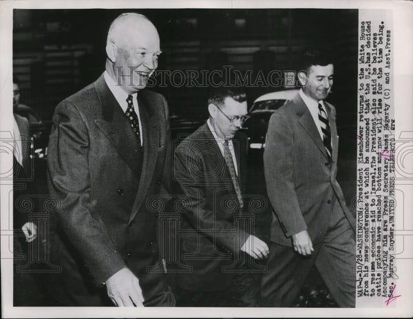1953 Press Photo Pres.Eisenhower with Press Sec. James Hagerty and Mur ...