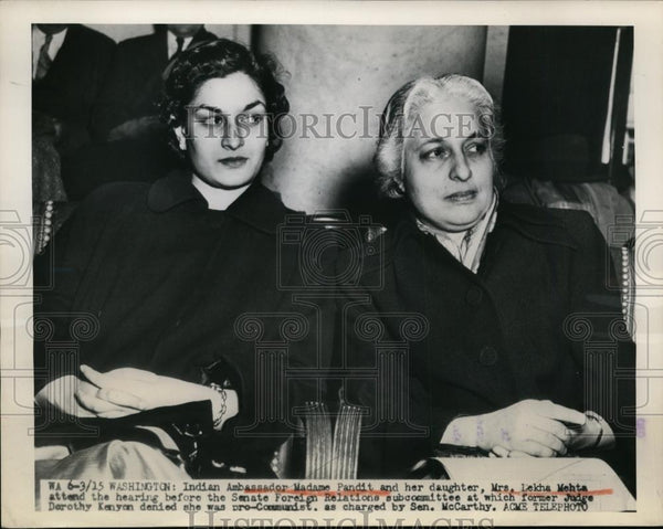 1950 Press Photo Indian Amb. Madame Pandit and Daughter Mrs.Lekha Meht ...