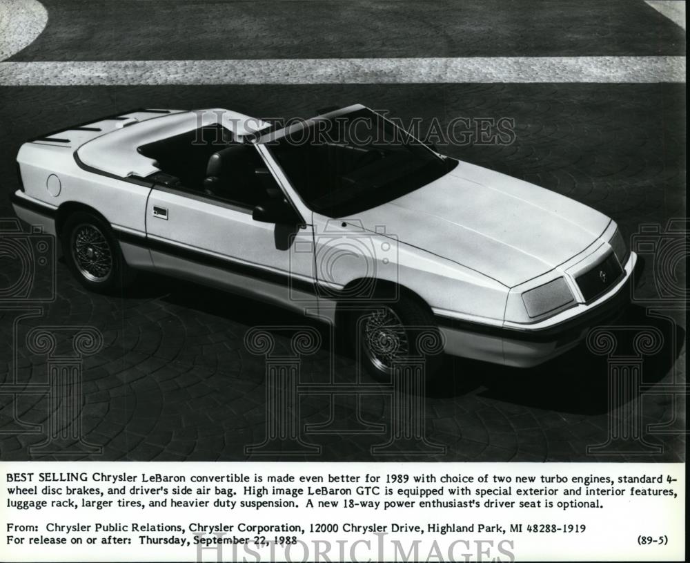 1989 Press Photo Automobile Chrysler LeBaron Convertible - spp01234 ...
