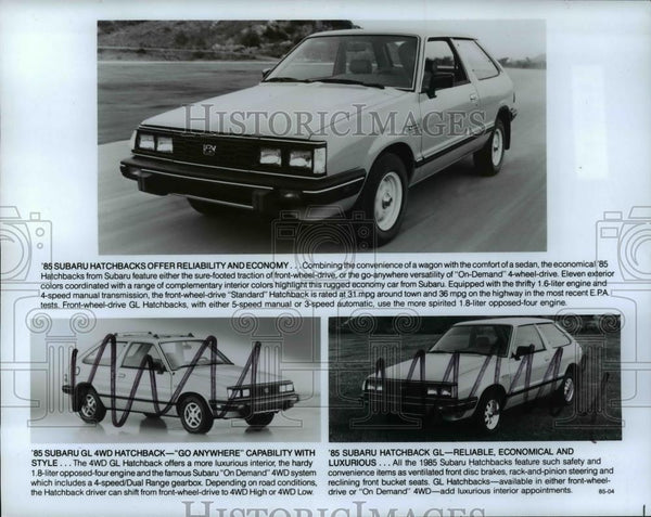 1985 Press Photo 1985 Subaru Hatchback, GL 4WD Hatchback & Hatchback G ...
