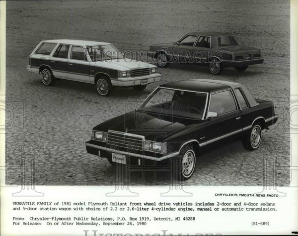 1980 Press Photo Dodge 1981 Plymouth Reliant front wheel automobiles ...