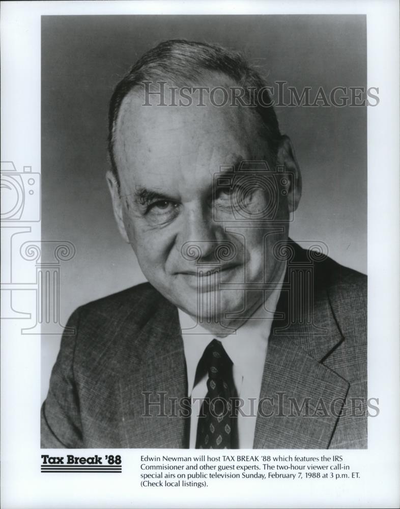 1988 Press Photo Edwin Newman hosts Tax Break 88, on public television ...
