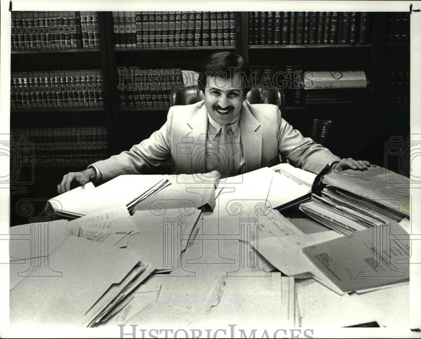 1987 Press Photo Attorney Carl C. Monastra works on a divorce case - c ...