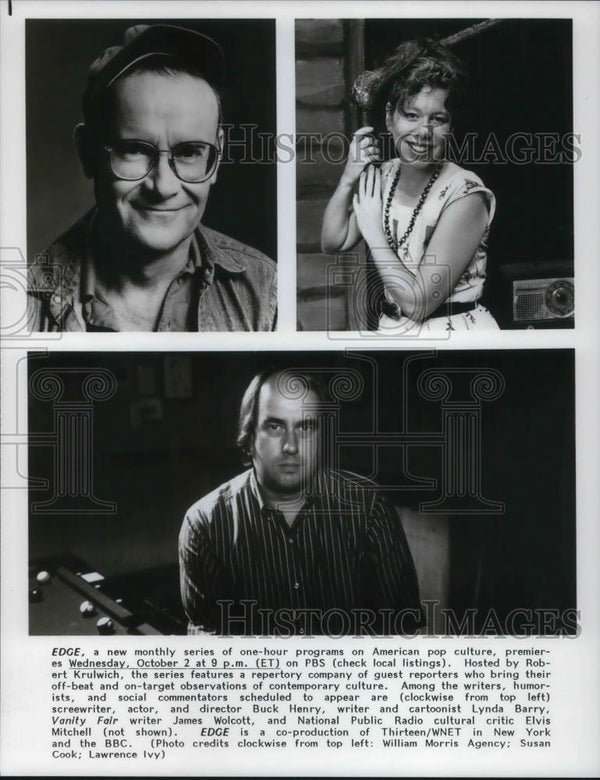 Press Photo Buck Henry, Lynda Barry and James Wolcott in "Edge" - cvp2 ...
