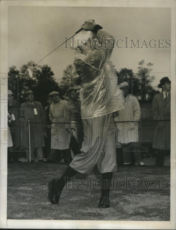 Herman Keiser tees off in rainy Goodall Round Robin Tournament 1948 ...