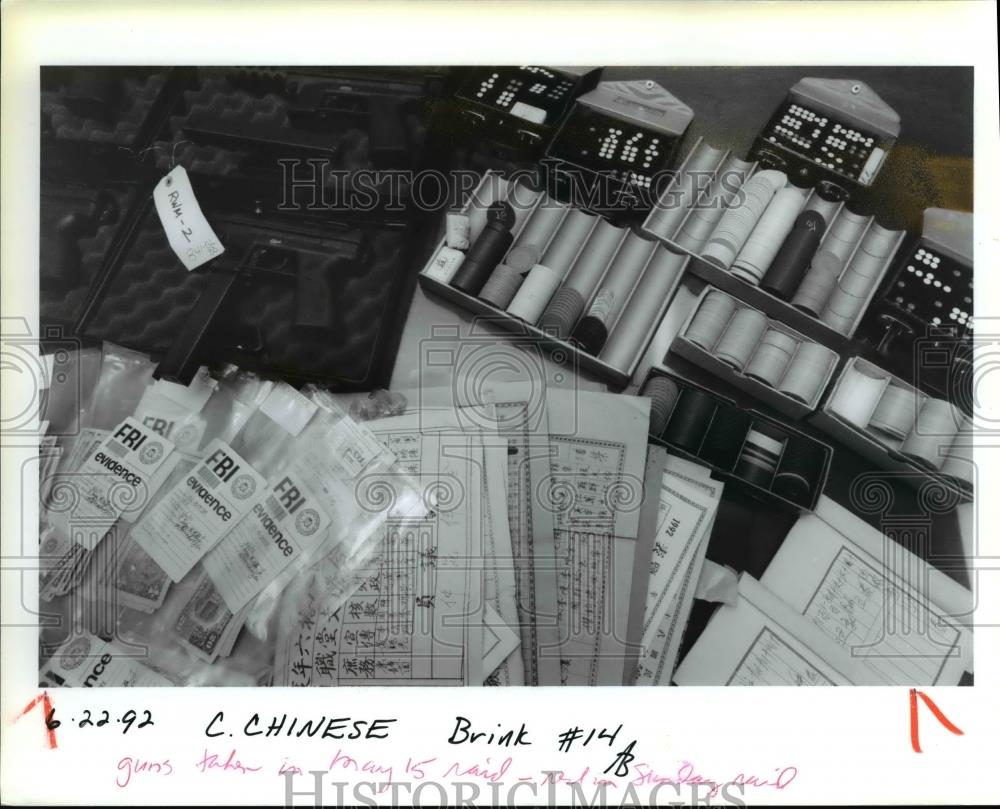 1992 Press Photo FBI seized gambling paraphernalia and receipts - orb1 ...