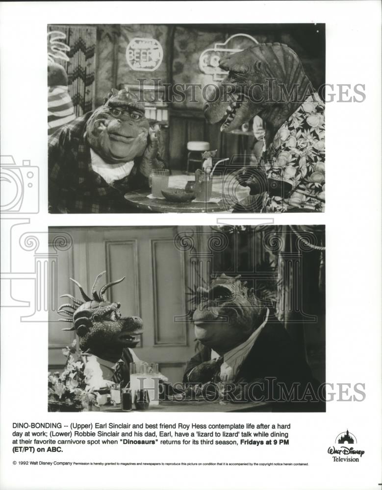 1992 Press Photo Earl Sinclair and Roy Hess on Dinosaurs, on ABC. - sp ...
