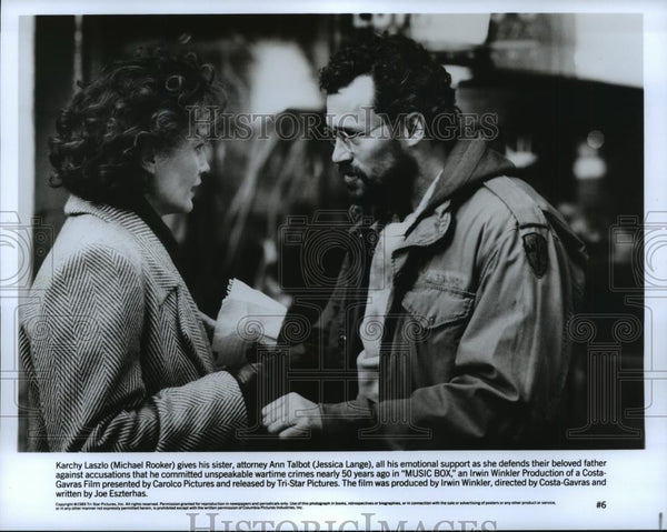1989 Press Photo Michael Rooker and Jessica Lange star in Music Box ...