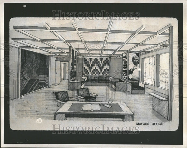 1974 Press Photo Alex Pollack design new mayor's office - Historic Images