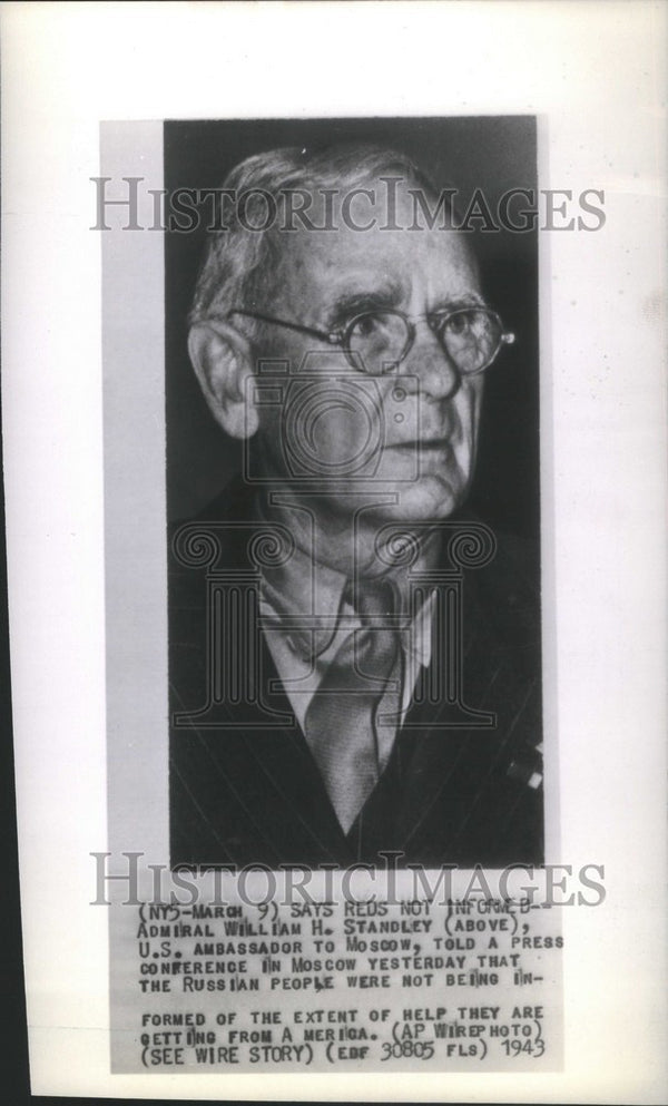 1943 Press Photo William H. Standley U.S. Ambassador - Historic Images