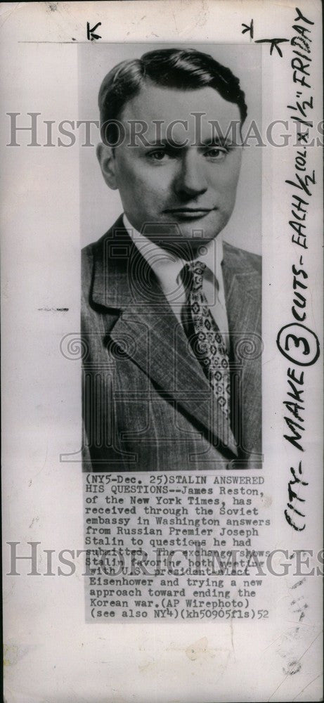 1952 Press Photo james reston journalist - Historic Images