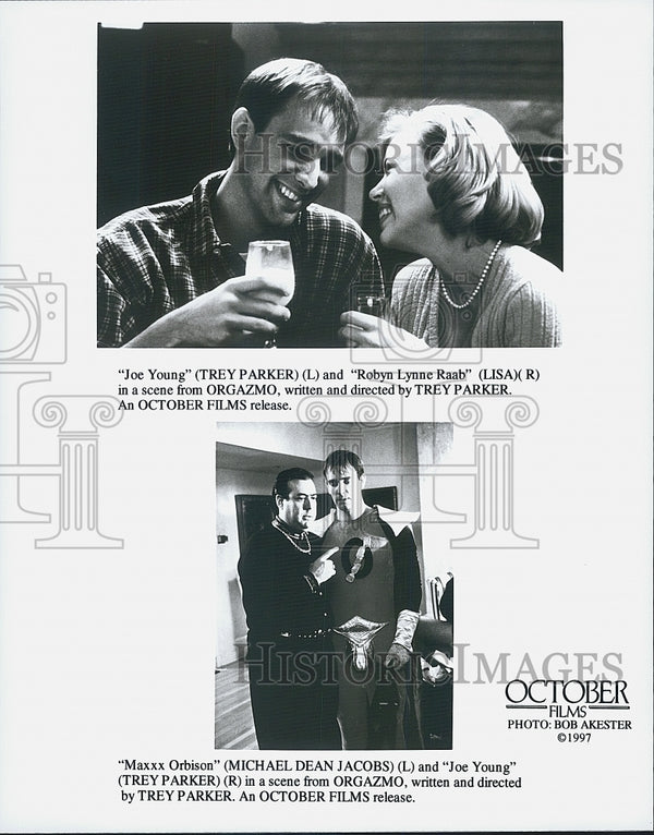 1997 Trey Parker and Robyn Lynne Raab in "Orgazmo" - Historic Images