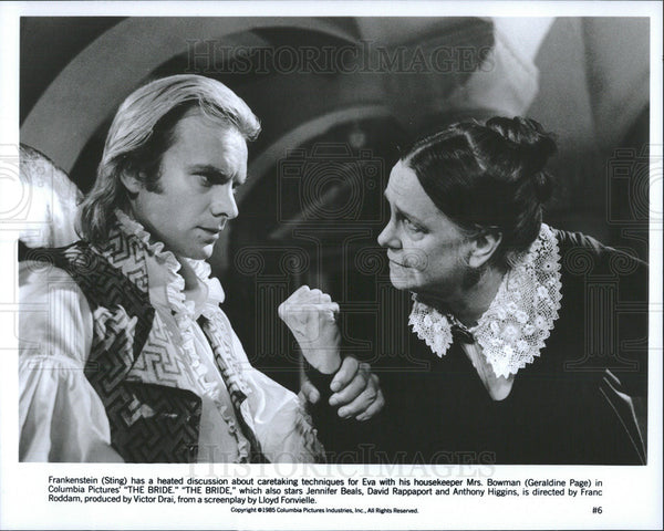 1985 Press Photo Film The Bride Sting Geraldine Page Frankenstein Mrs ...